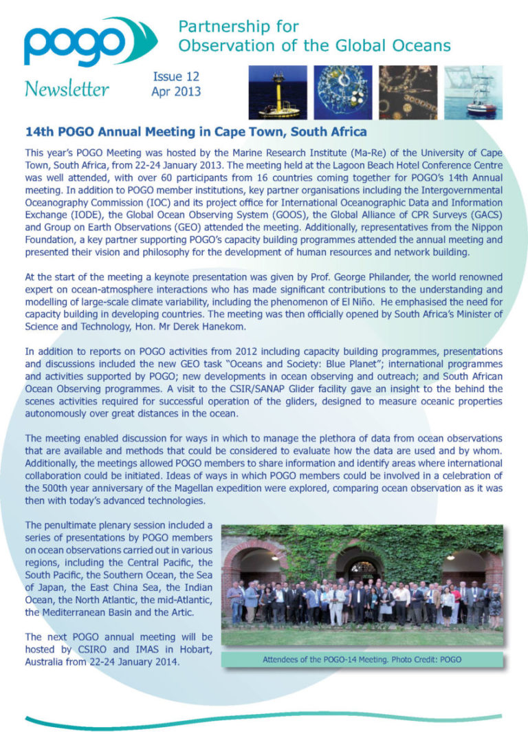 POGO Newsletter: Issue 12 - April 2013 | Partnership for Observation of ...