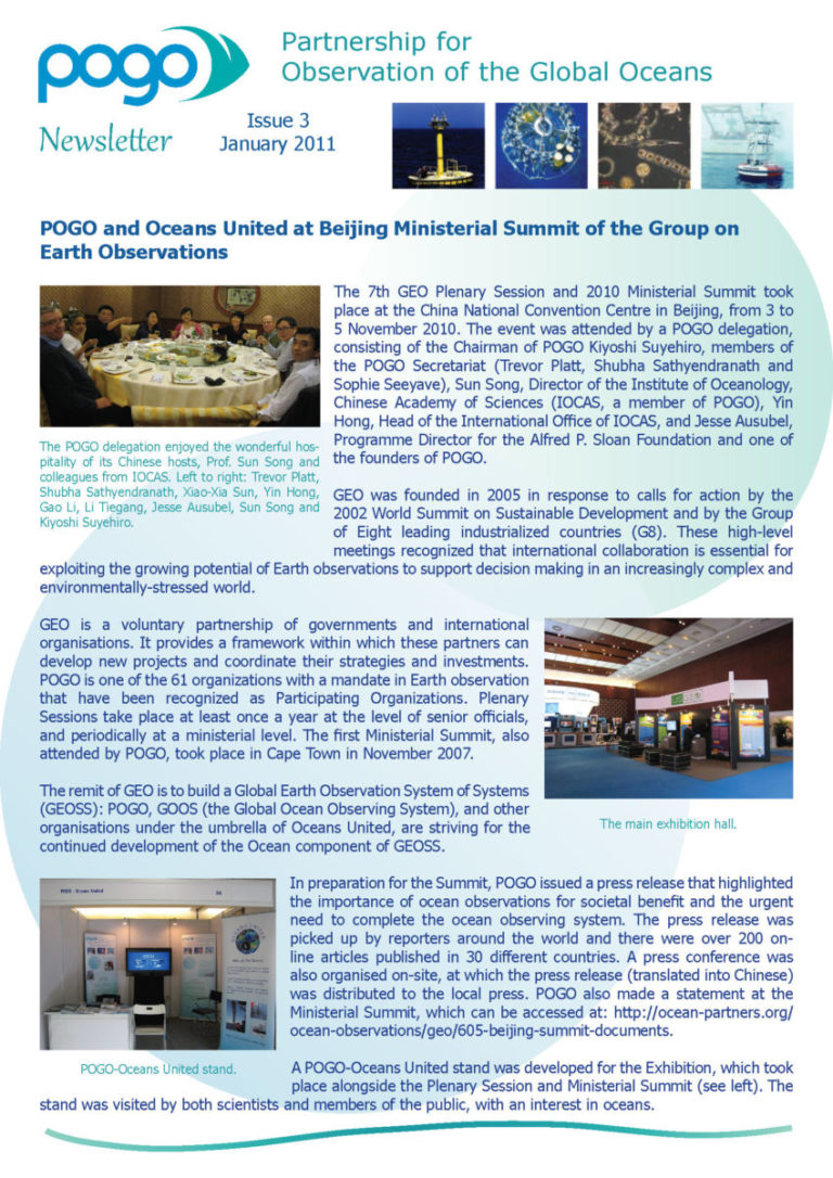 POGO Newsletter: Issue 3 - January 2011 | Partnership for Observation ...