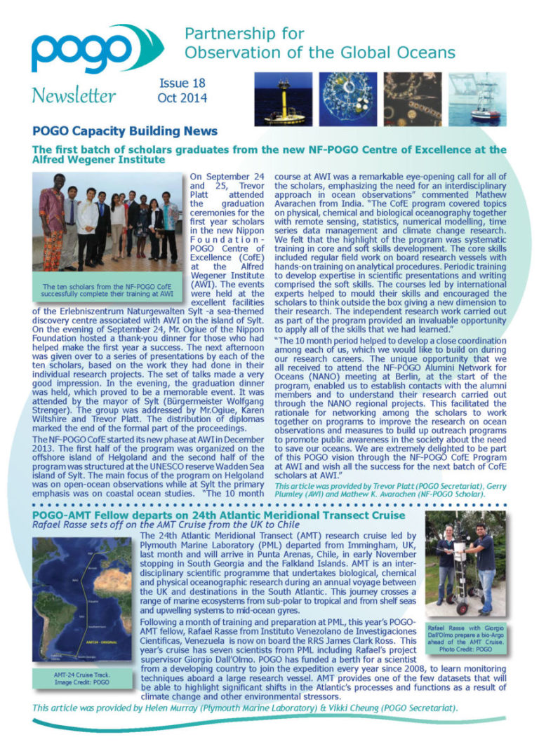 POGO Newsletter: Issue 18 - October 2014 | Partnership for Observation ...