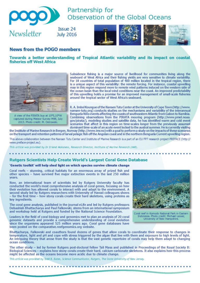 POGO Newsletter: Issue 25 - July 2016 | Partnership for Observation of ...