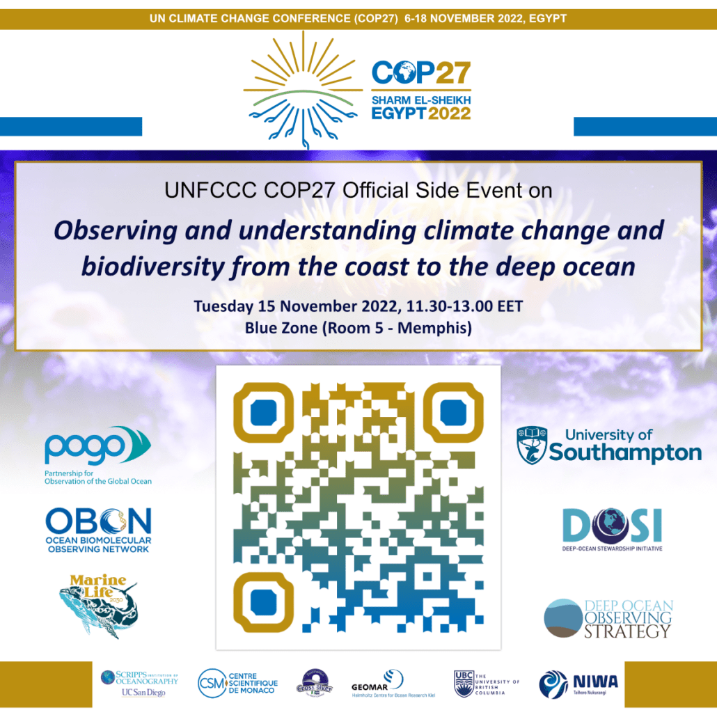 COP27 Side Event: Observing and understanding climate change and biodiversity from the coast to ...